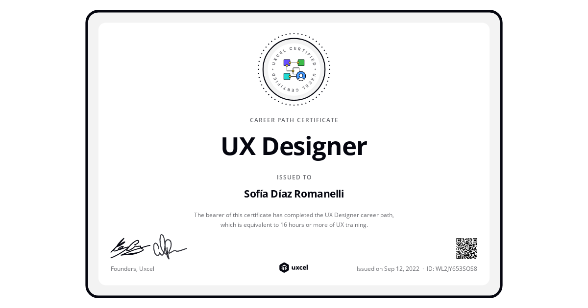 Uxcel Career path Certificate of Completion | Uxcel